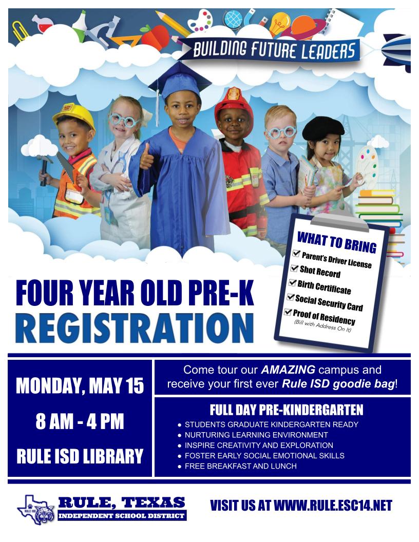Rule ISD - Pre-Kindergarten Registration